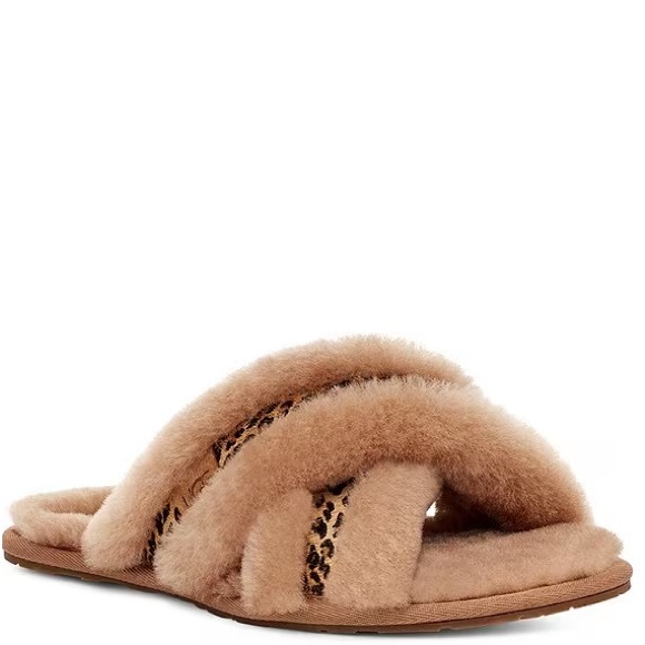 UGG | Shoes | Ugg Scuffita Speckles Leopard Print Calf Hair Sheepskin ...
